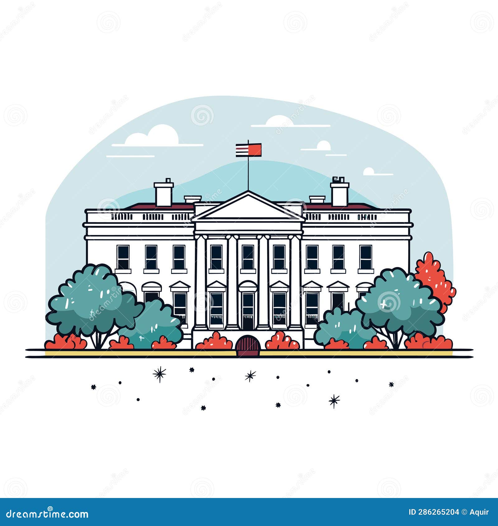 The White House. White House Hand-drawn Comic Illustration. Vector ...