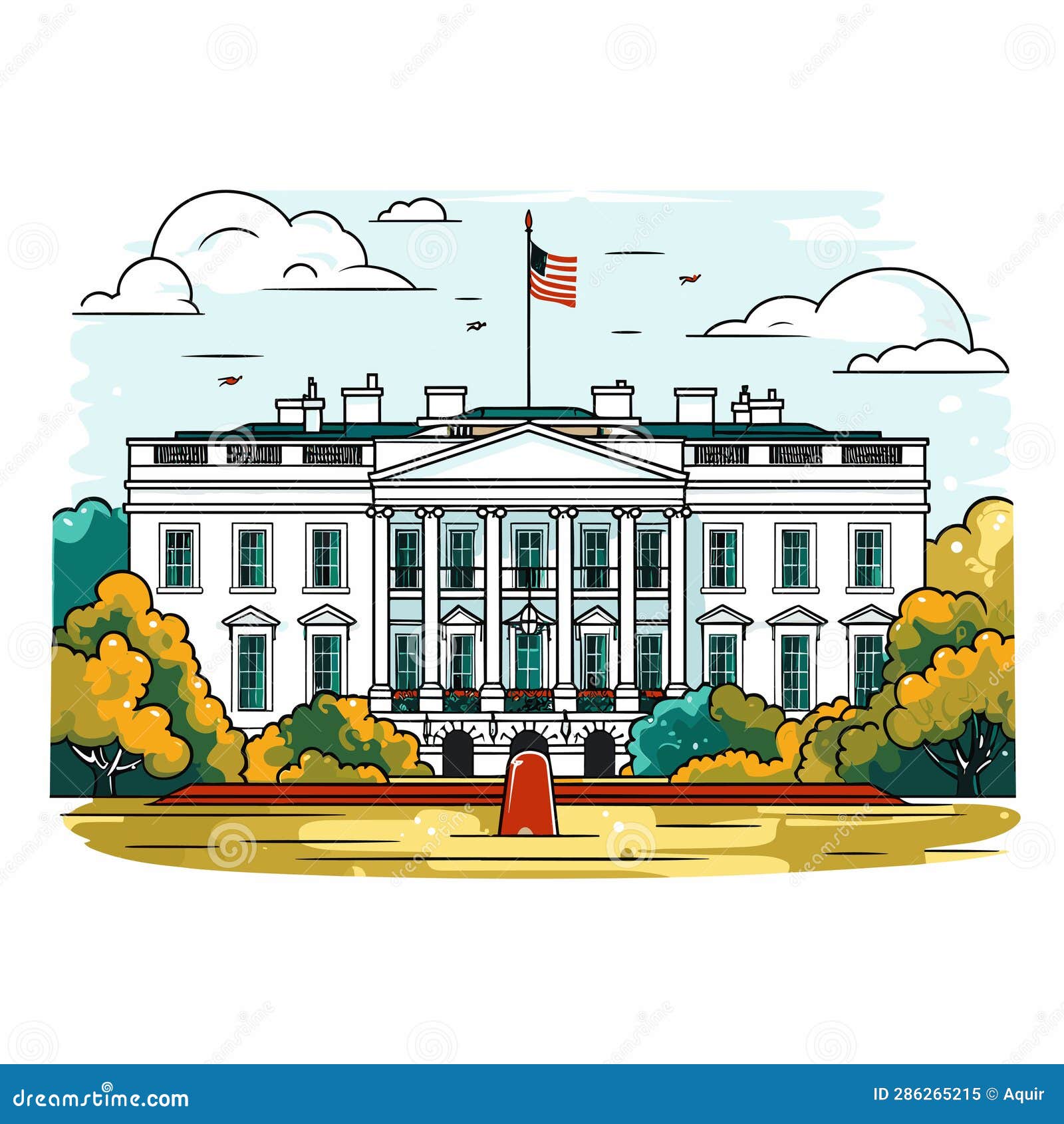 The White House. White House Hand-drawn Comic Illustration. Vector ...