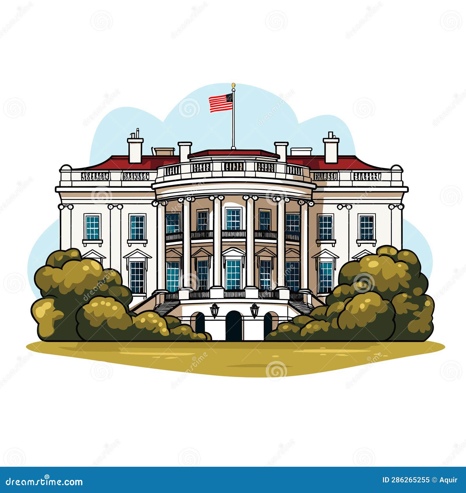 The White House. White House Hand-drawn Comic Illustration. Vector ...