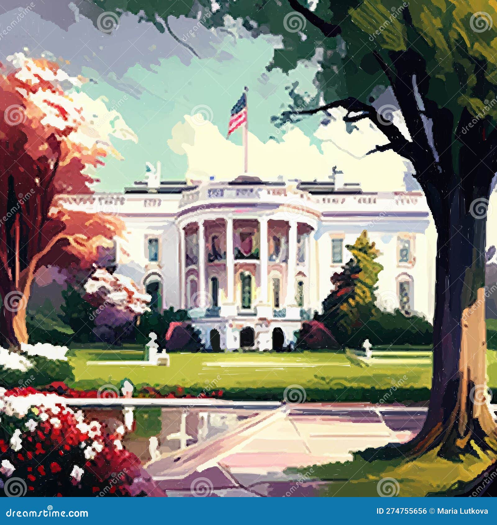 White House Washington DC. Vector Graphics Of The South Side Of The ...