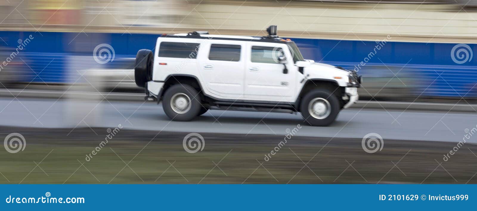 White Huge Hummer Suv Car Driving Fast, Rushing Forward Stock Image ...