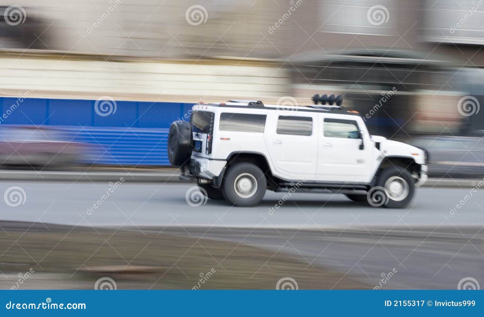 White Huge Hummer Suv Car Driving Fast, Rushing Forward Stock Image ...