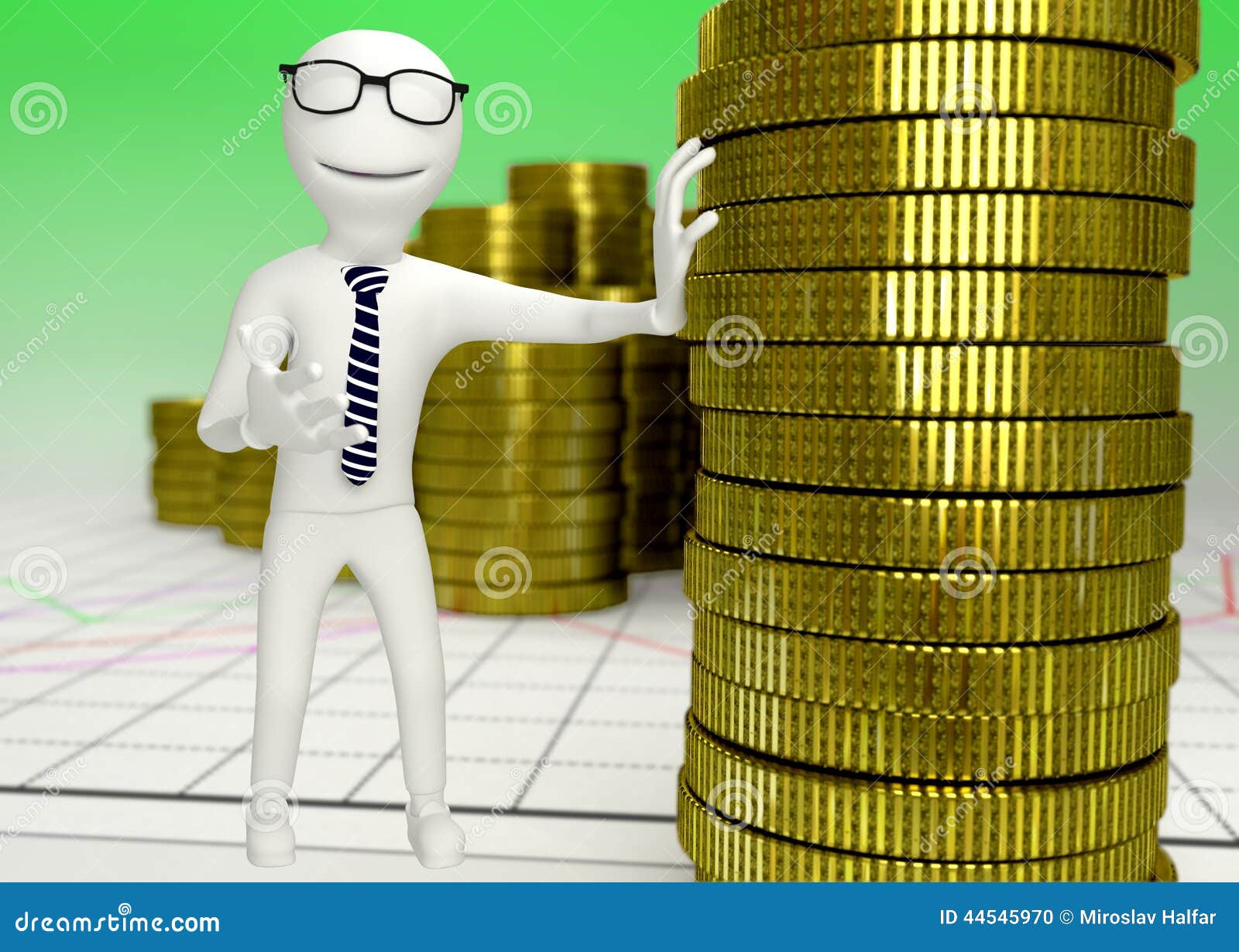 White Human Character with a Stack of Coins Stock Photo - Image of ...