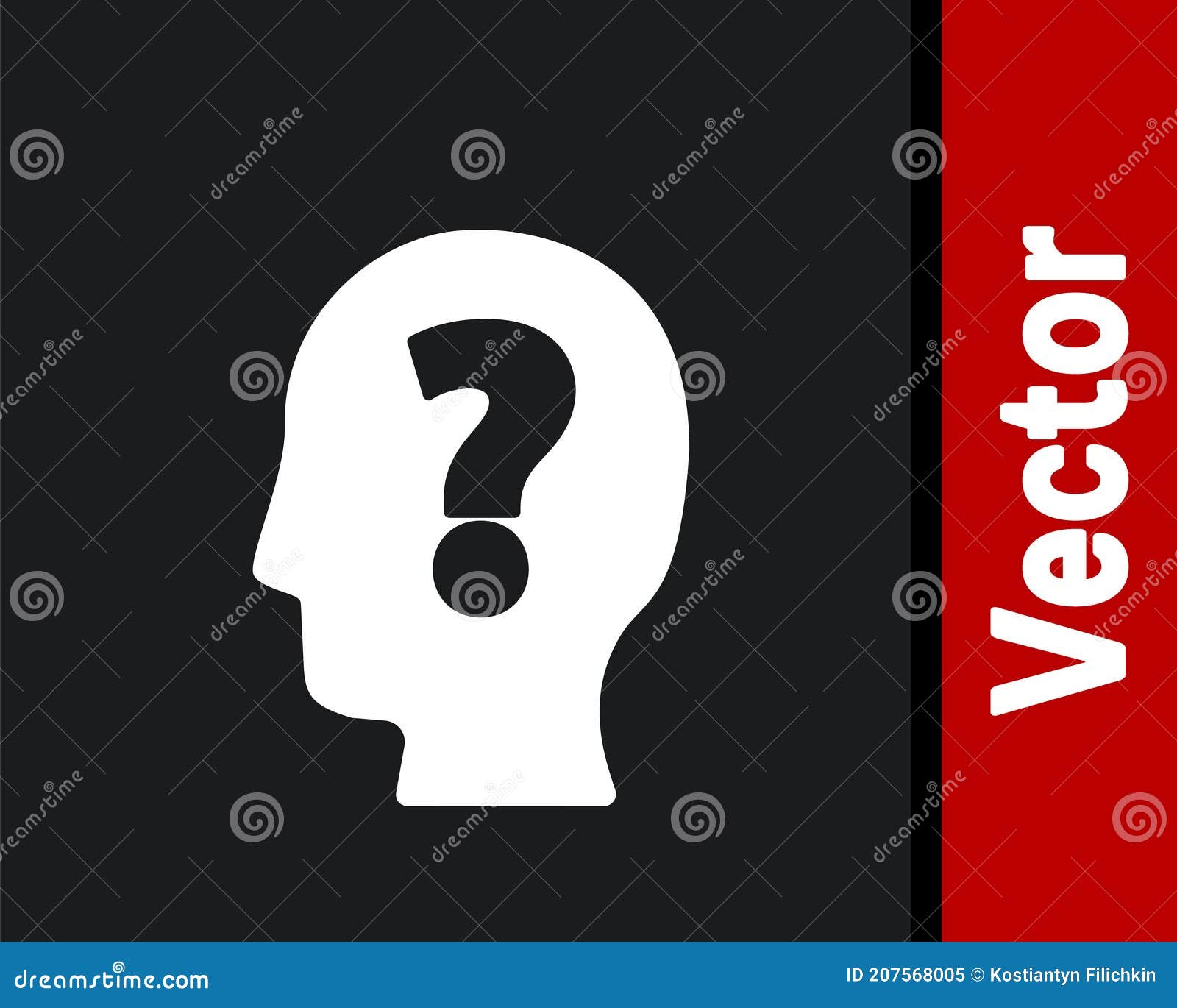 White Human Head with Question Mark Icon Isolated on Black Background ...