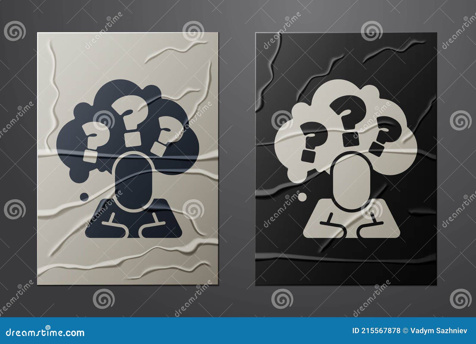 White Human Head with Question Mark Icon Isolated on Crumpled Paper ...