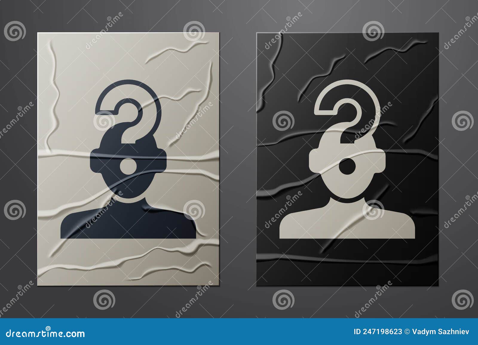 White Human Head with Question Mark Icon Isolated on Crumpled Paper ...