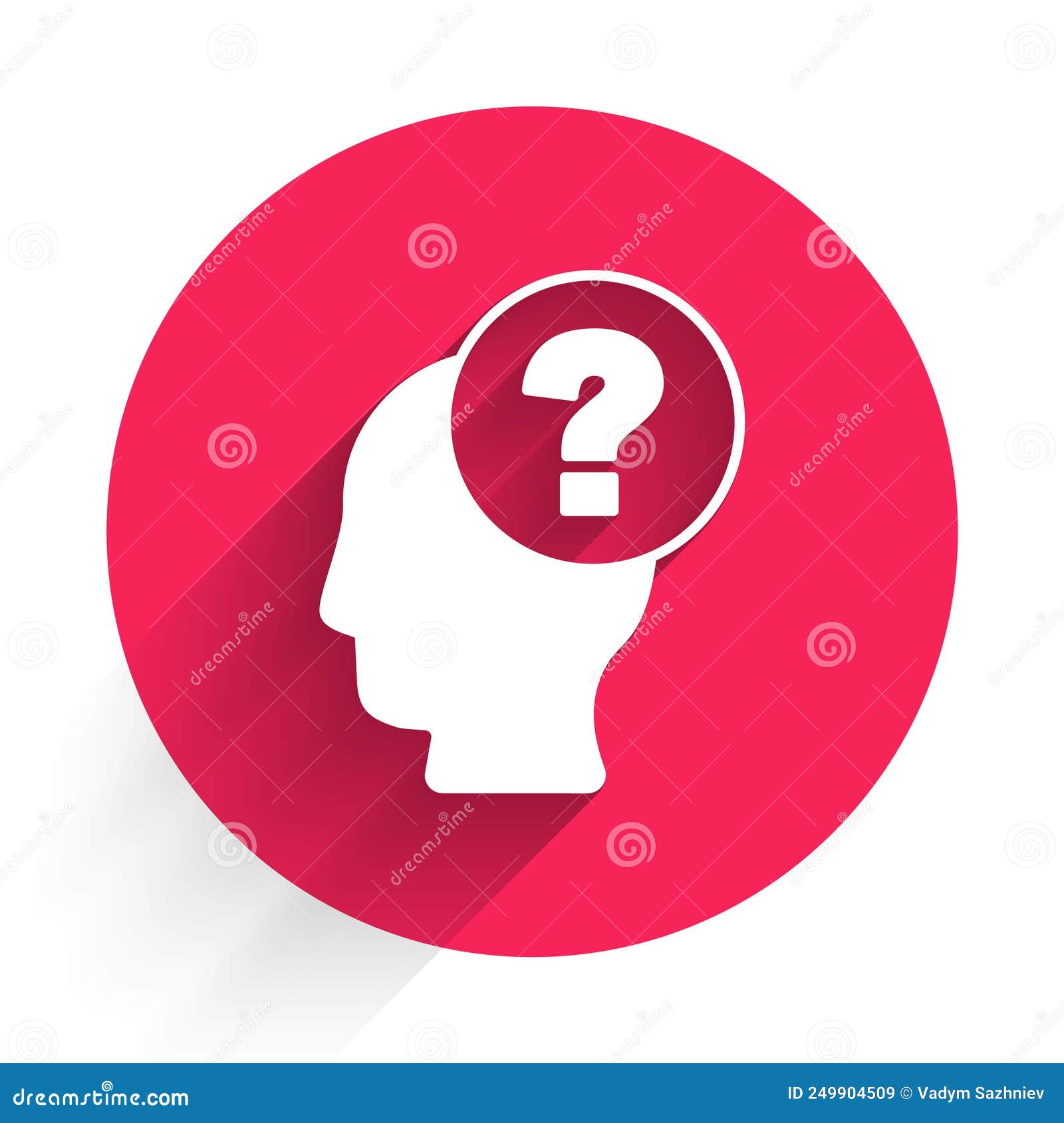 White Human Head with Question Mark Icon Isolated with Long Shadow. Red ...