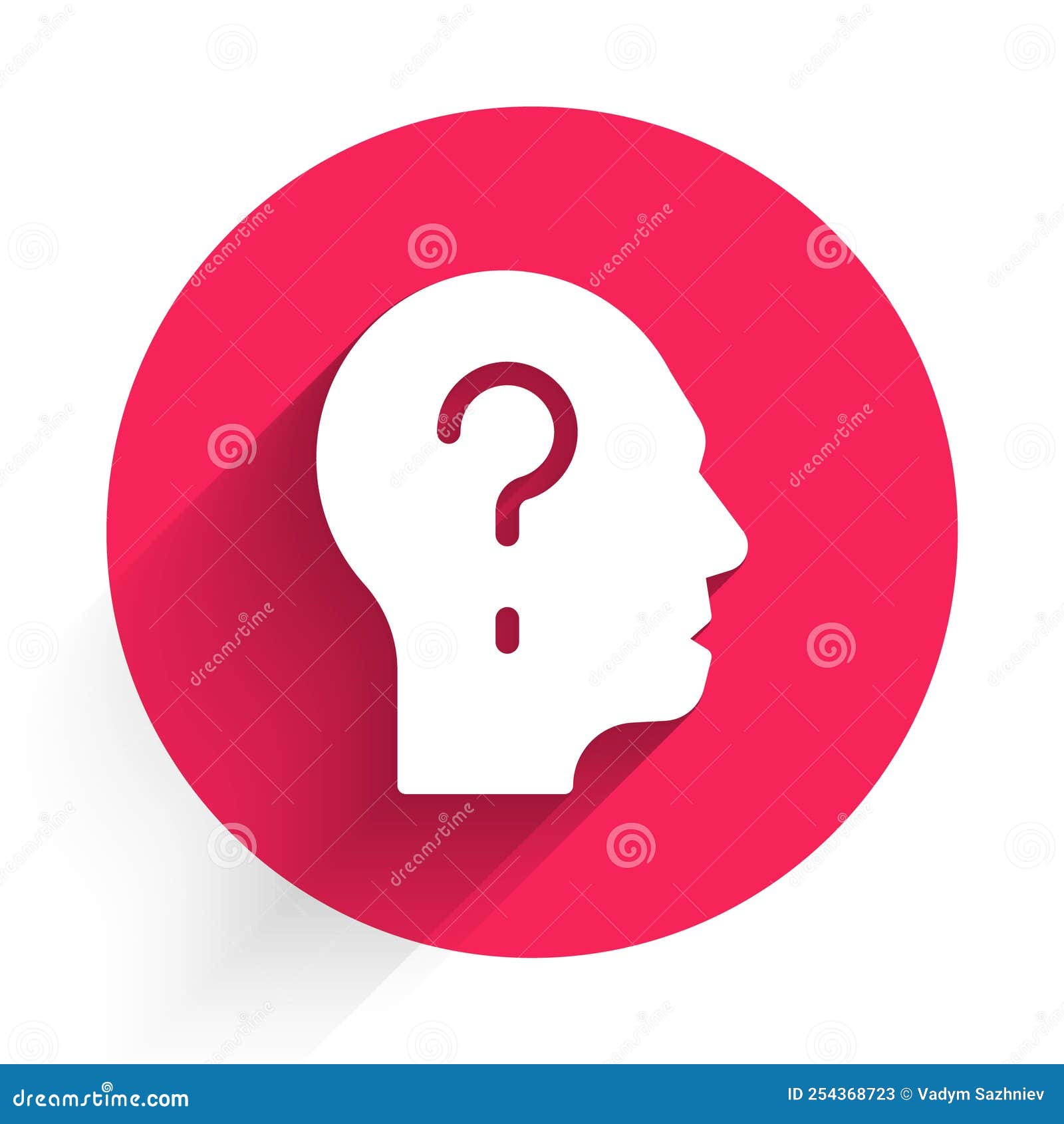 White Human Head with Question Mark Icon Isolated with Long Shadow. Red ...
