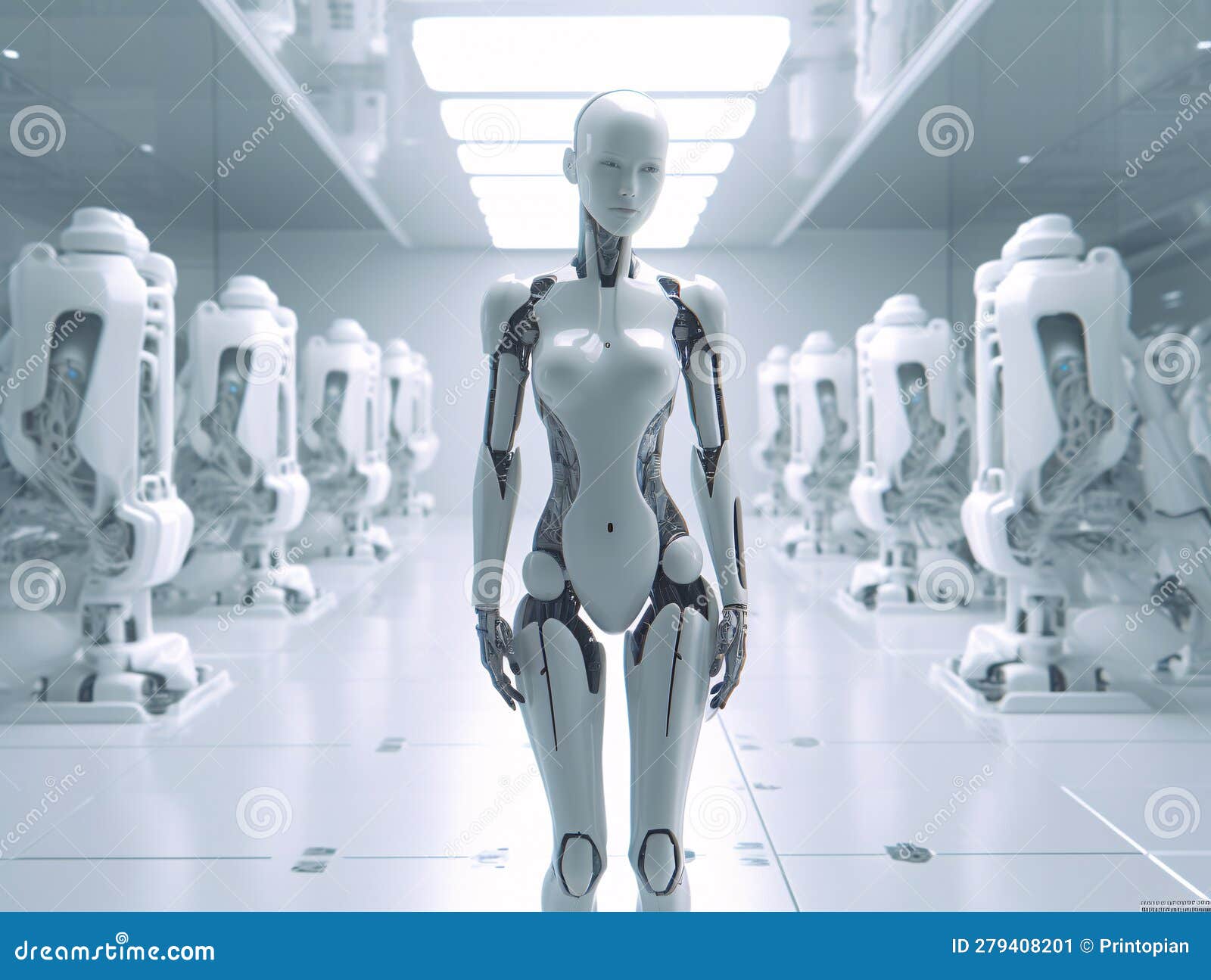 A White Human Shaped Robot Standing in a Futuristic Factory Stock ... A White Human Shaped Robot Standing in a Futuristic Factory Stock ...