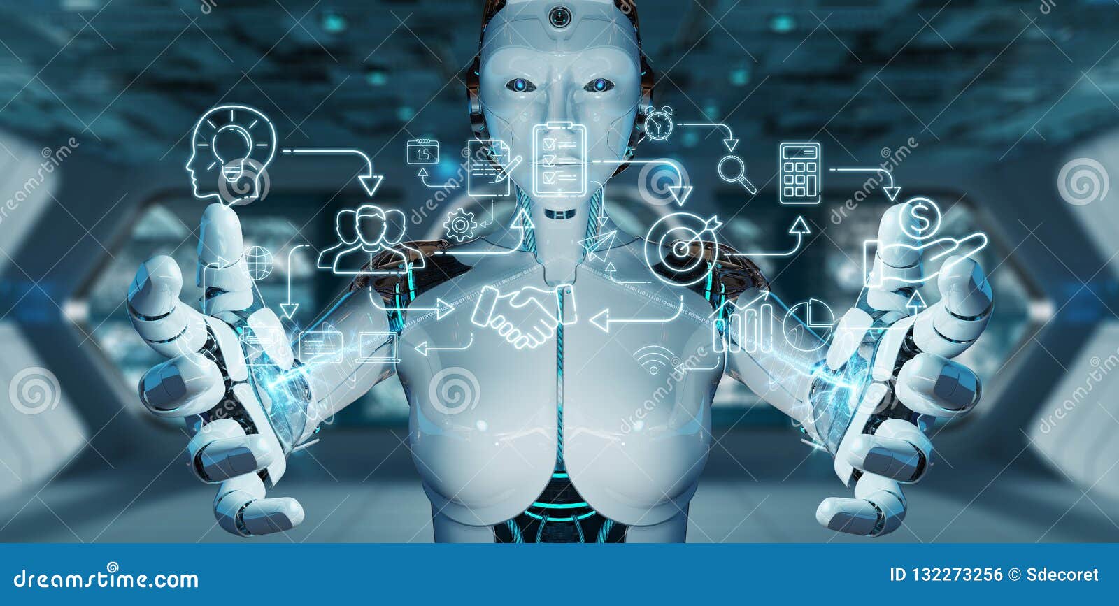 White Humanoid Creating Artificial Intelligence Interface Stock ...