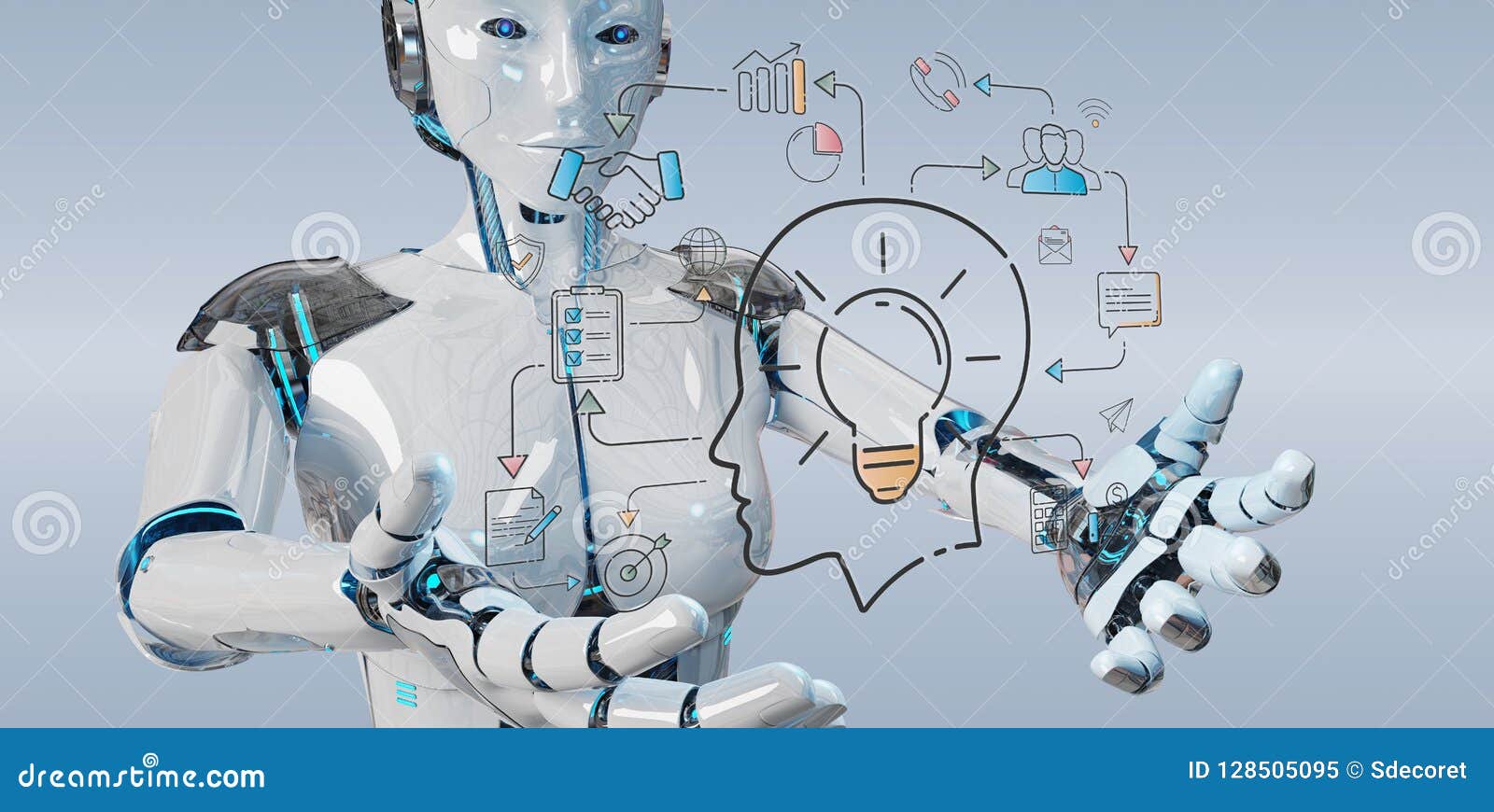 White Humanoid Androids Stand In Formation In A Dark Room Royalty-Free ...