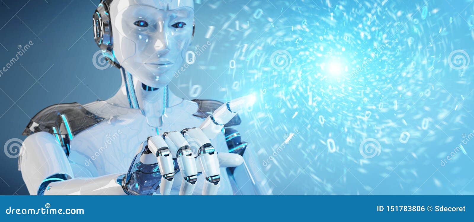 White Humanoid Robot Creating New Futuristic Energy Power Source 3D ...