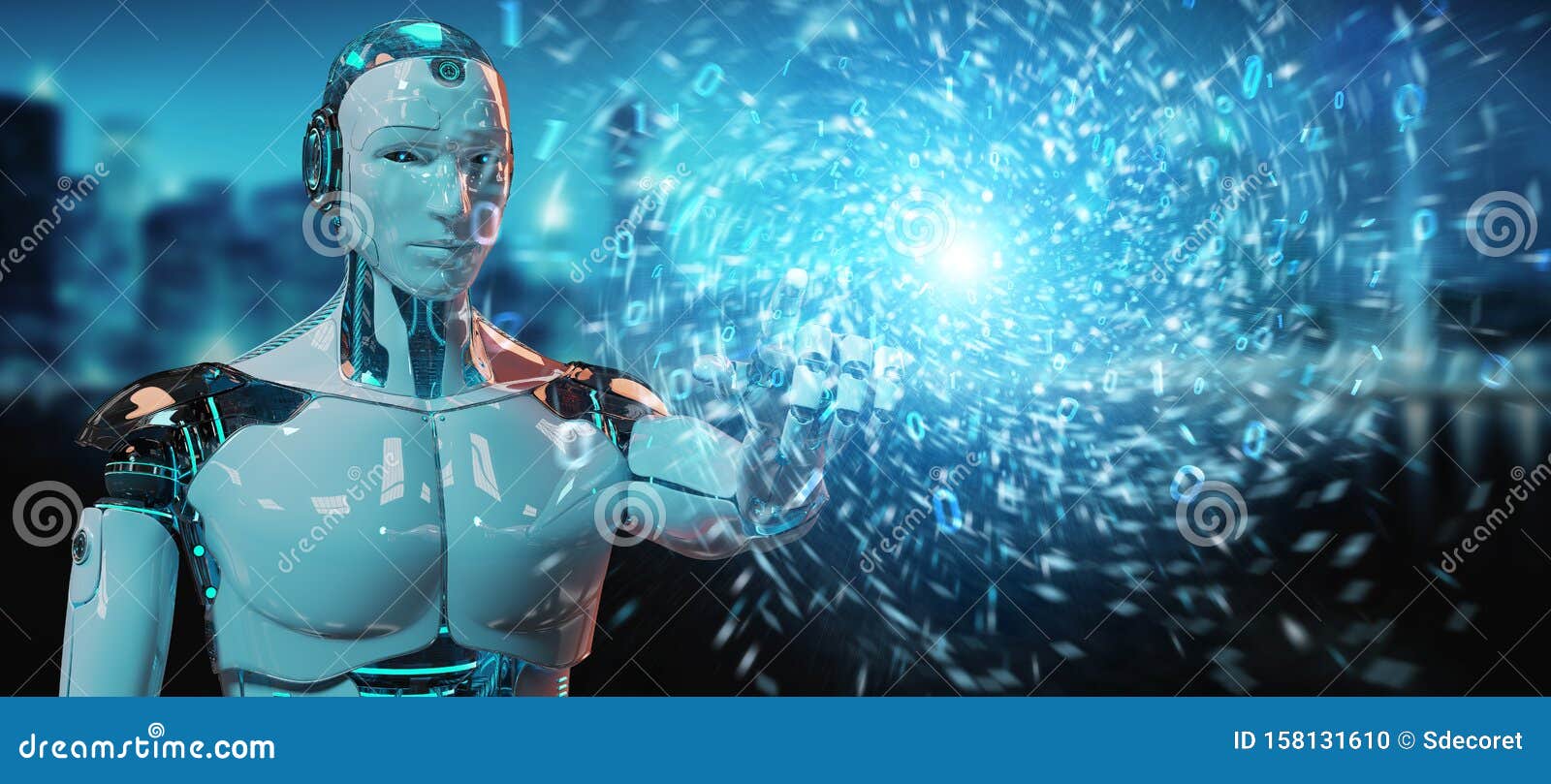 White Humanoid Robot Creating New Futuristic Energy Power Source 3D ...