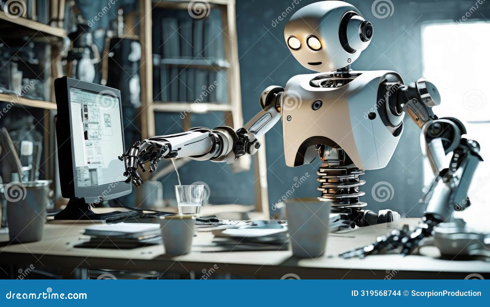 Robot at Workstation stock photo. Image of workstation - 319568744