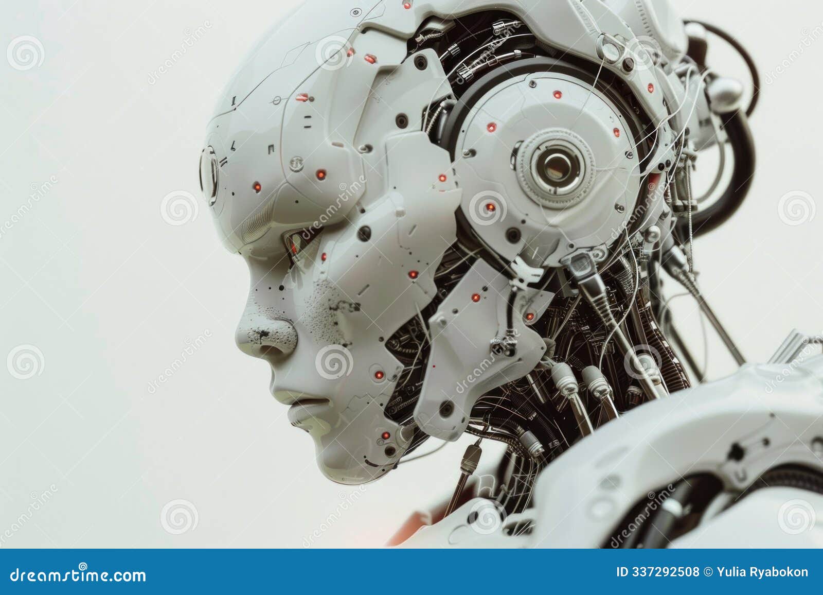 White Humanoid Robot Looking Left with Serious Expression Stock Photo ...