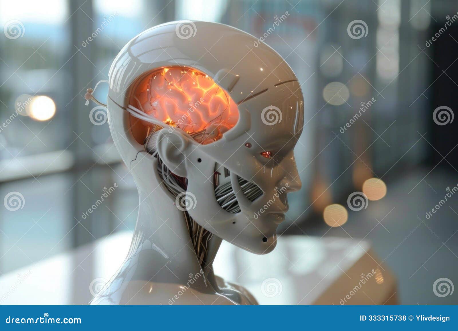 White Humanoid Robot Showing Brain Activity Stock Photo - Image of ...