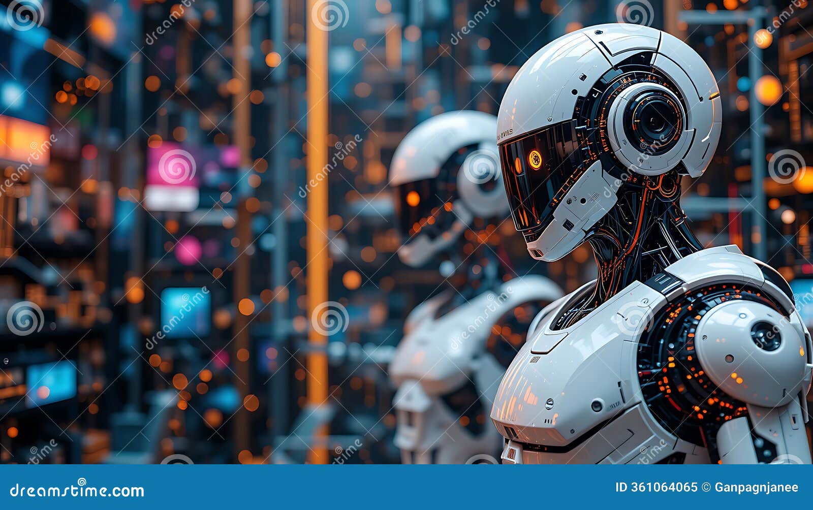 White Humanoid Robots in a Neon-lit, High-tech Environment. AI Robots ...