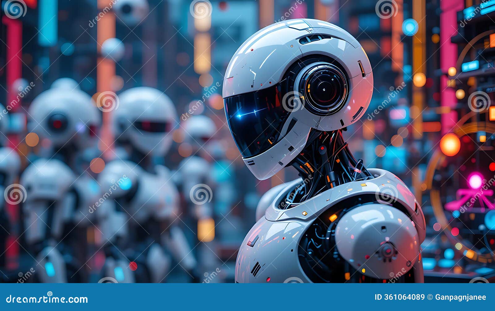 White Humanoid Robots in a Neon-lit, High-tech Environment. AI Robots ...
