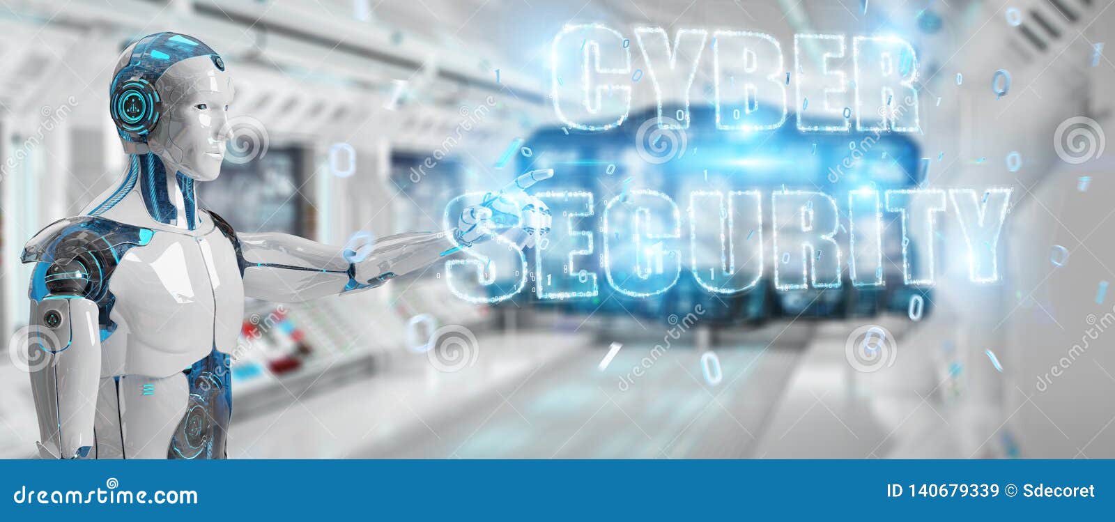 White Humanoid Using Cyber Security Text Hologram 3D Rendering Stock ...