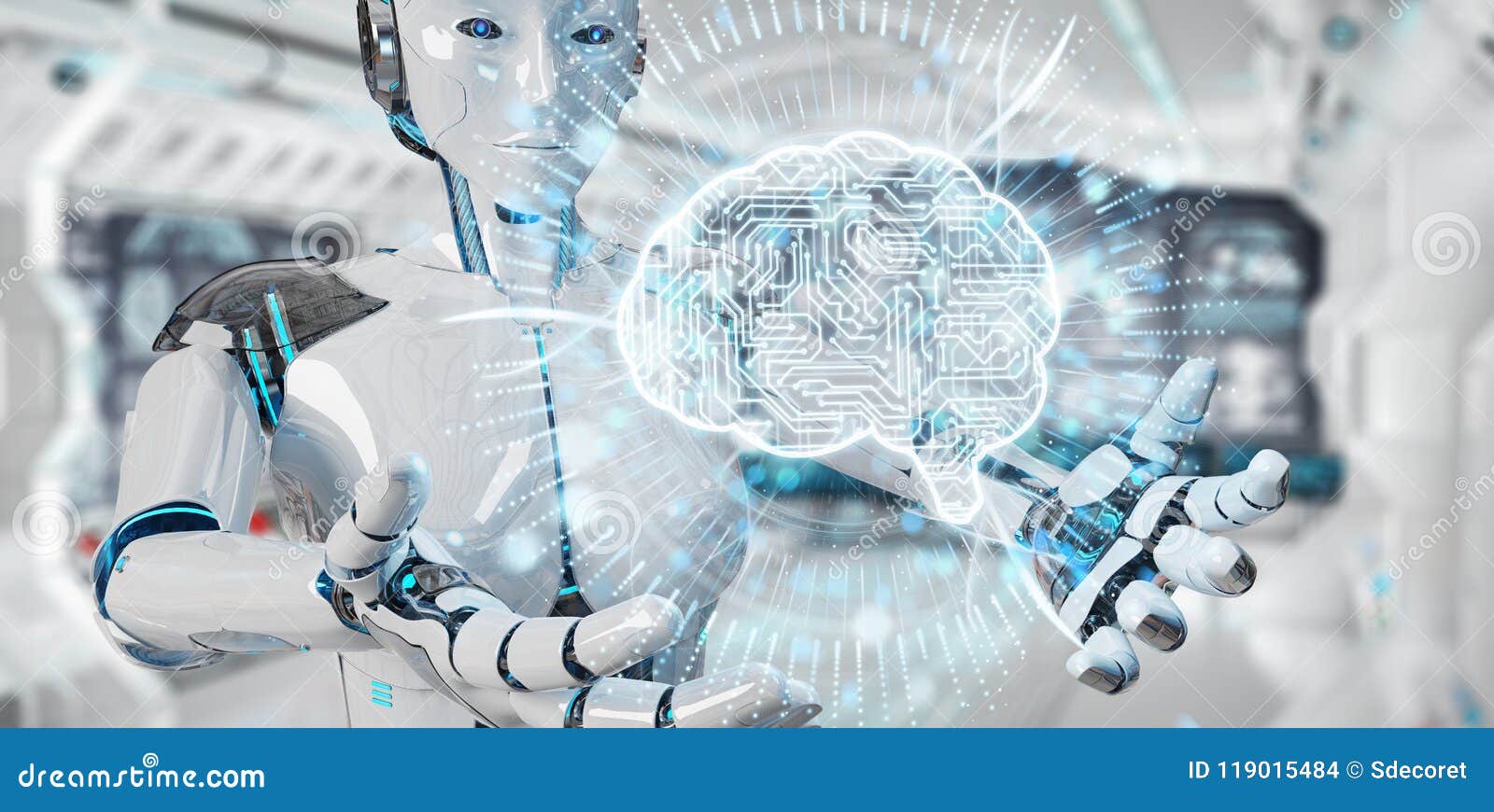 White Humanoid Woman Using Digital Artificial Intelligence Icon Stock ...