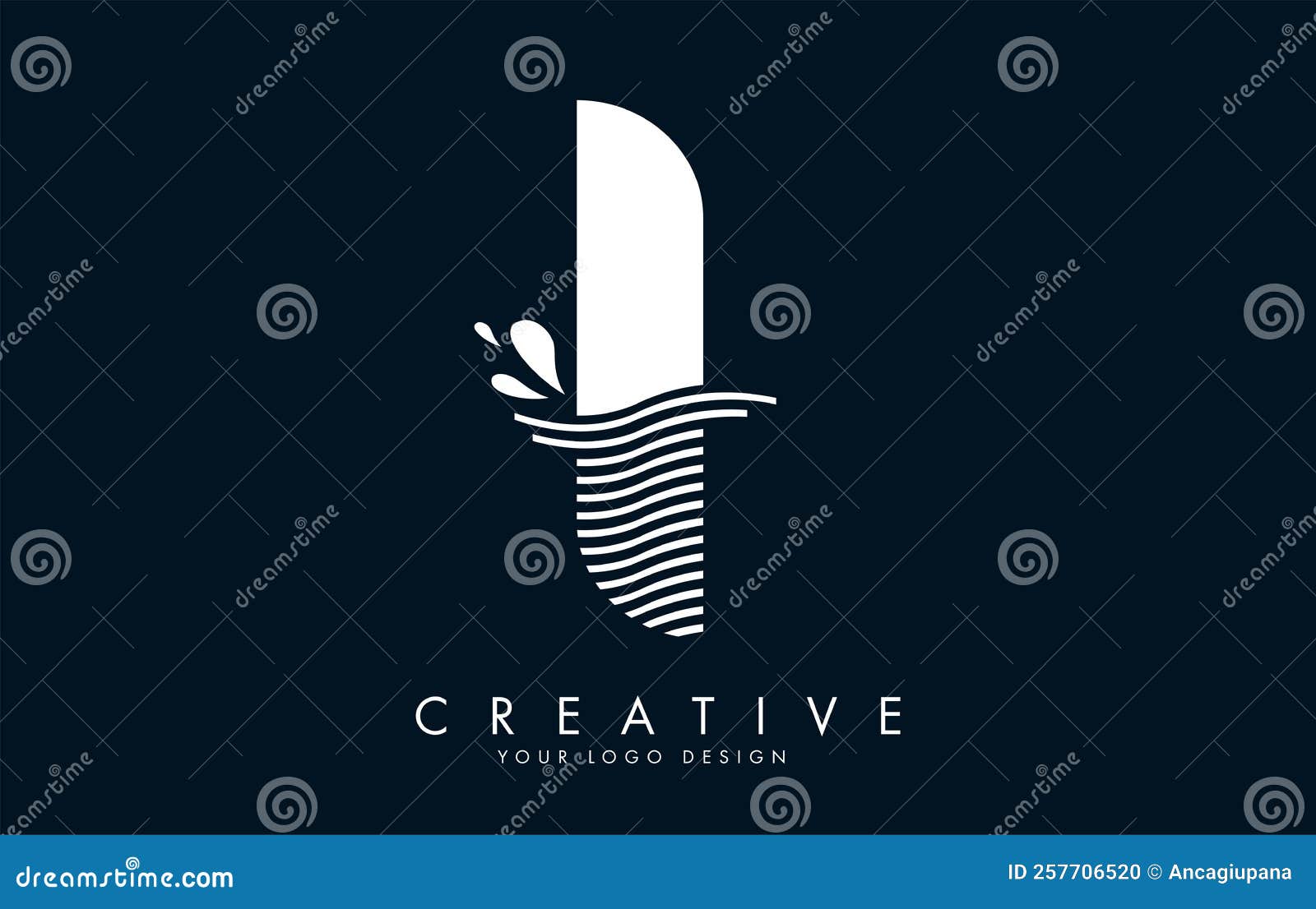 White I Letter Logo with Waves and Water Drops Design Stock Vector ...