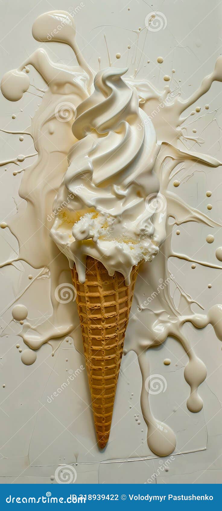 A White Ice Cream Cone with a Splatter of White Paint Stock Photo ...