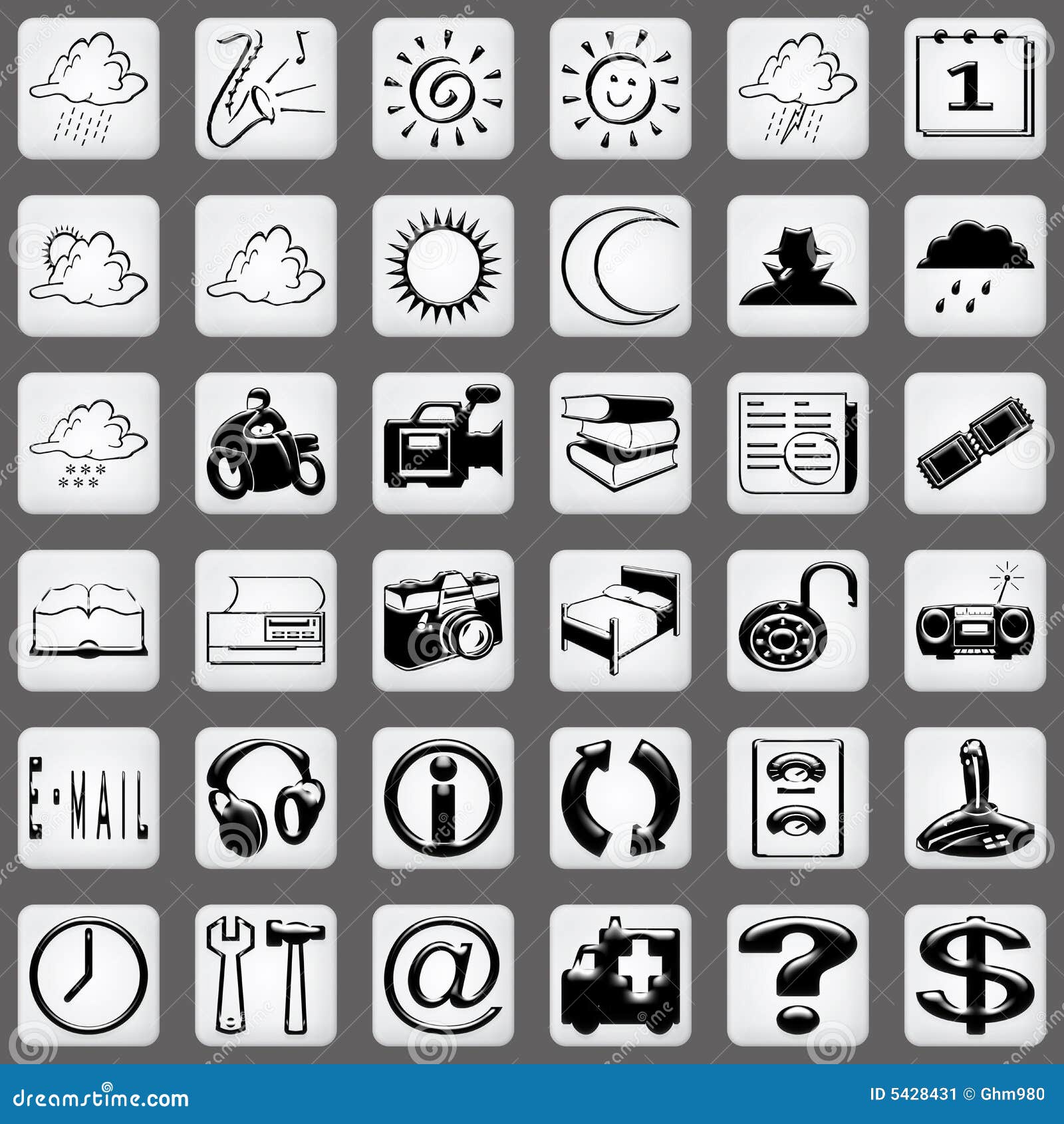 White icon set Part 1 stock illustration. Illustration of button - 5428431
