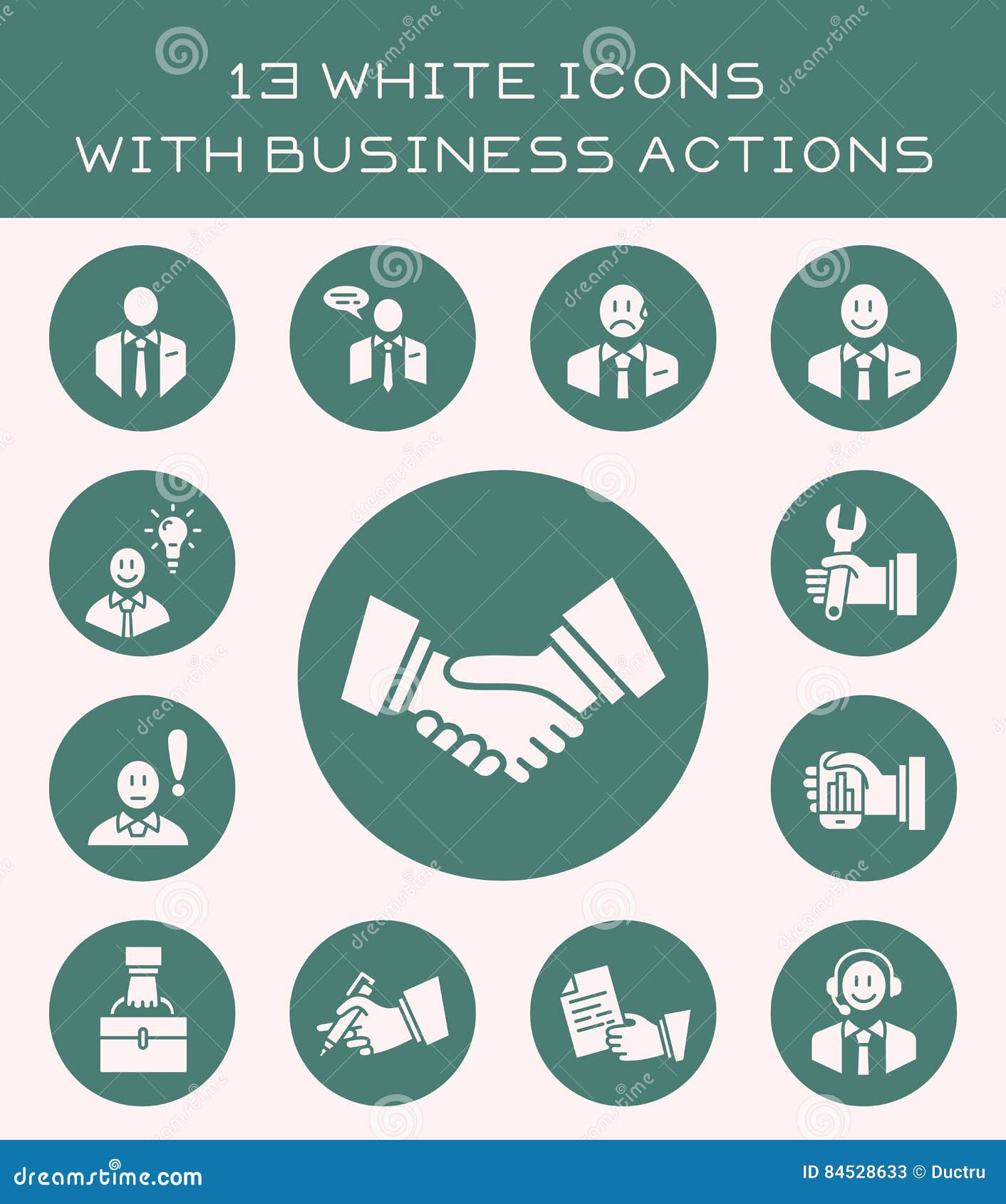 13 White Icons with Business Actions. Stock Vector - Illustration of ...