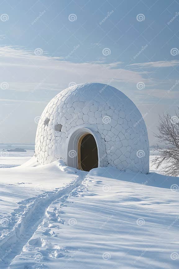 A White Igloo in the Middle of a Snow Covered Field. Generative AI ...