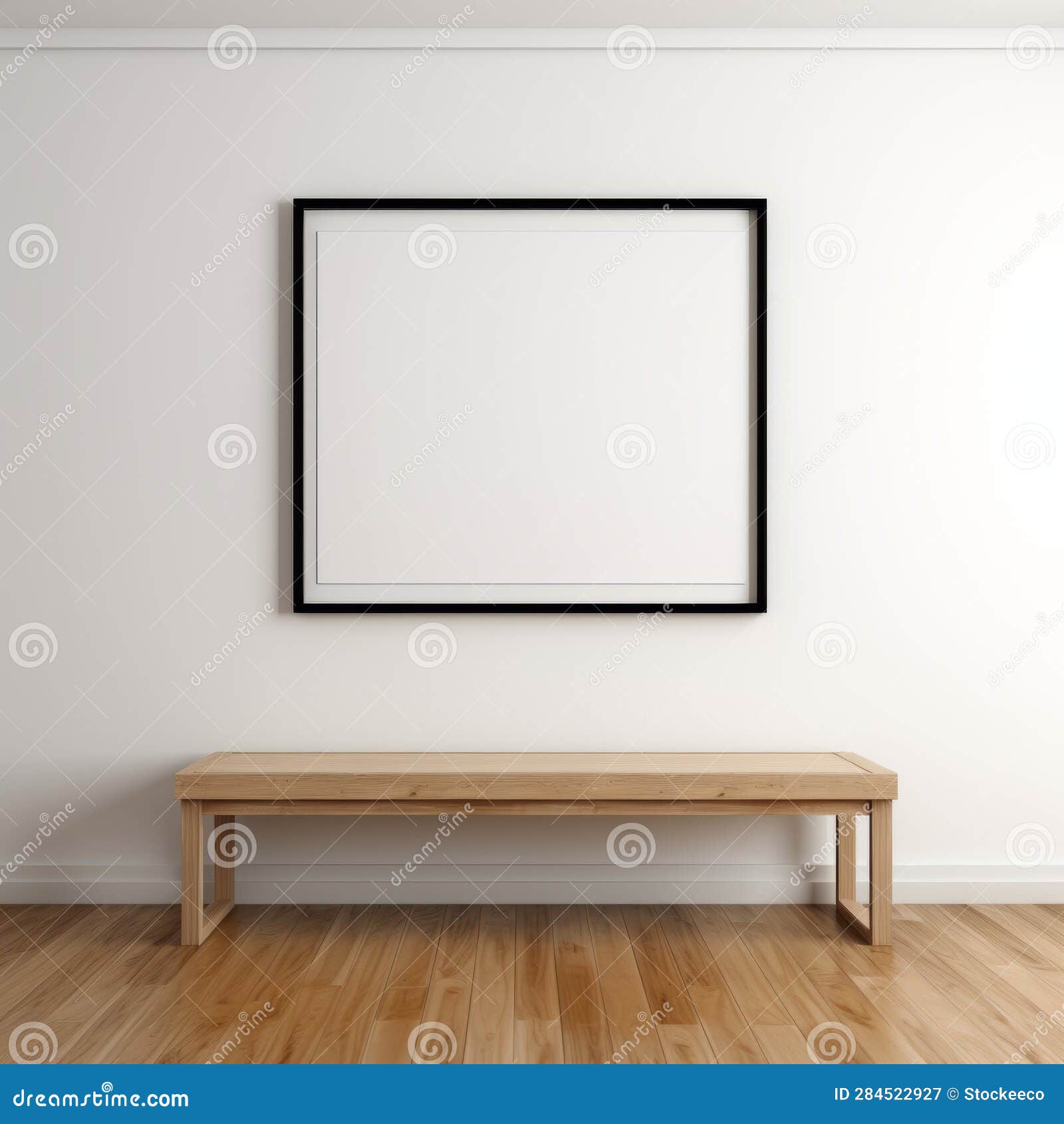 Minimalist Wooden Bench Portrait Picture Frame on Blank Wall Stock ...