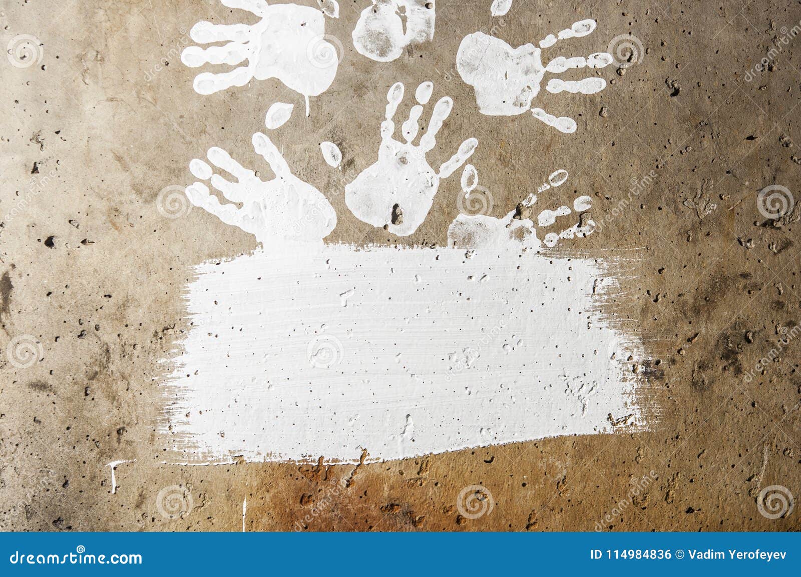 White Hand Paint Prints on Dark Rough Wall Stock Photo - Image of white ...