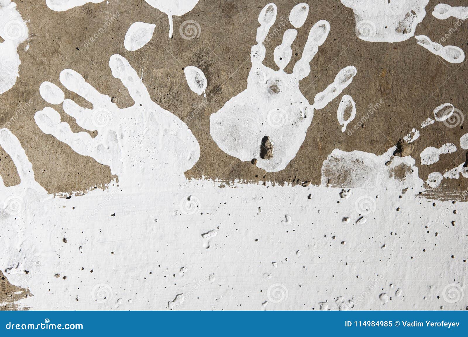 White Hand Paint Prints on Dark Rough Wall Stock Image - Image of white ...
