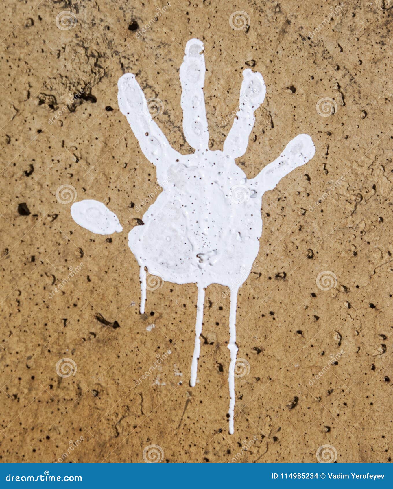 White Hand Paint Prints on Dark Rough Wall Stock Photo - Image of shape ...