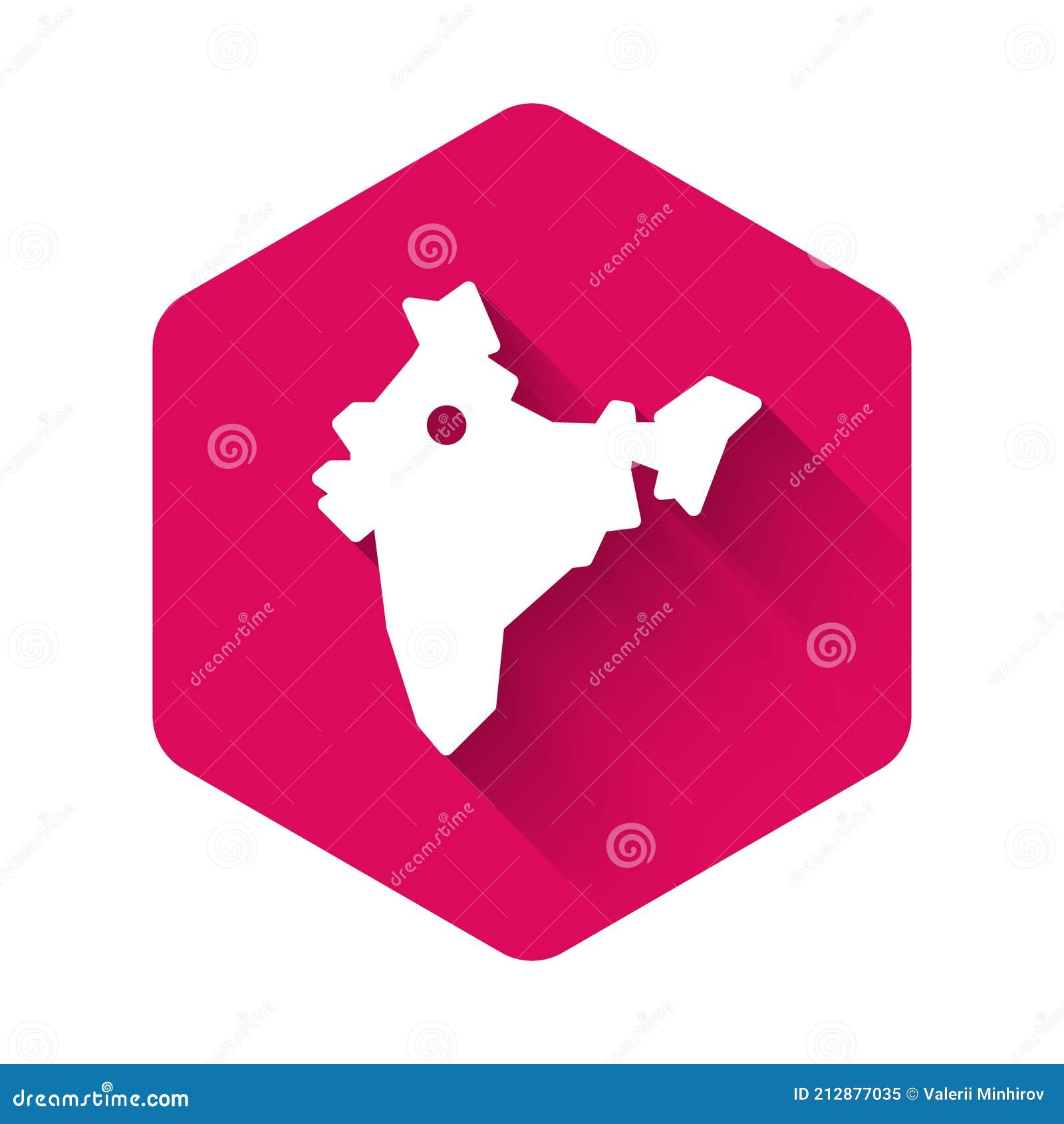 White India Map Icon Isolated with Long Shadow. Pink Hexagon Button ...