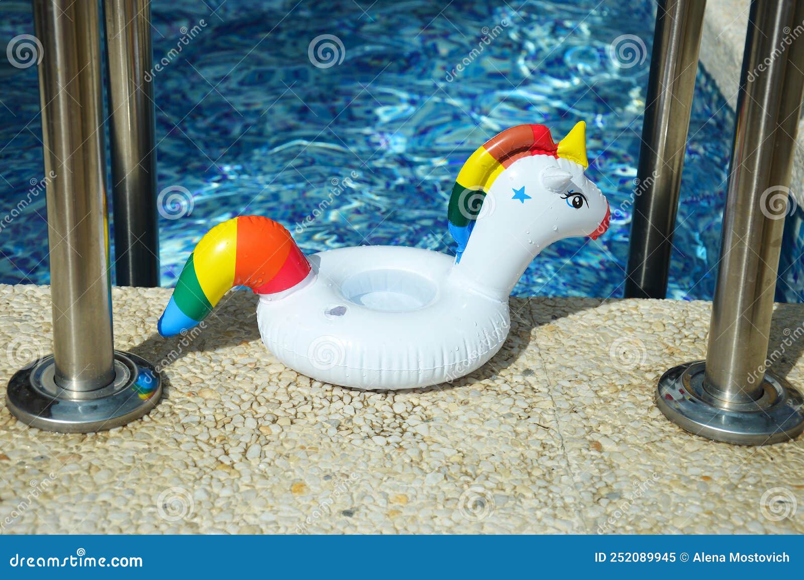 Inflatable Pony. a Cup Holder for Drinks. Summer Vacation by the Pool ...