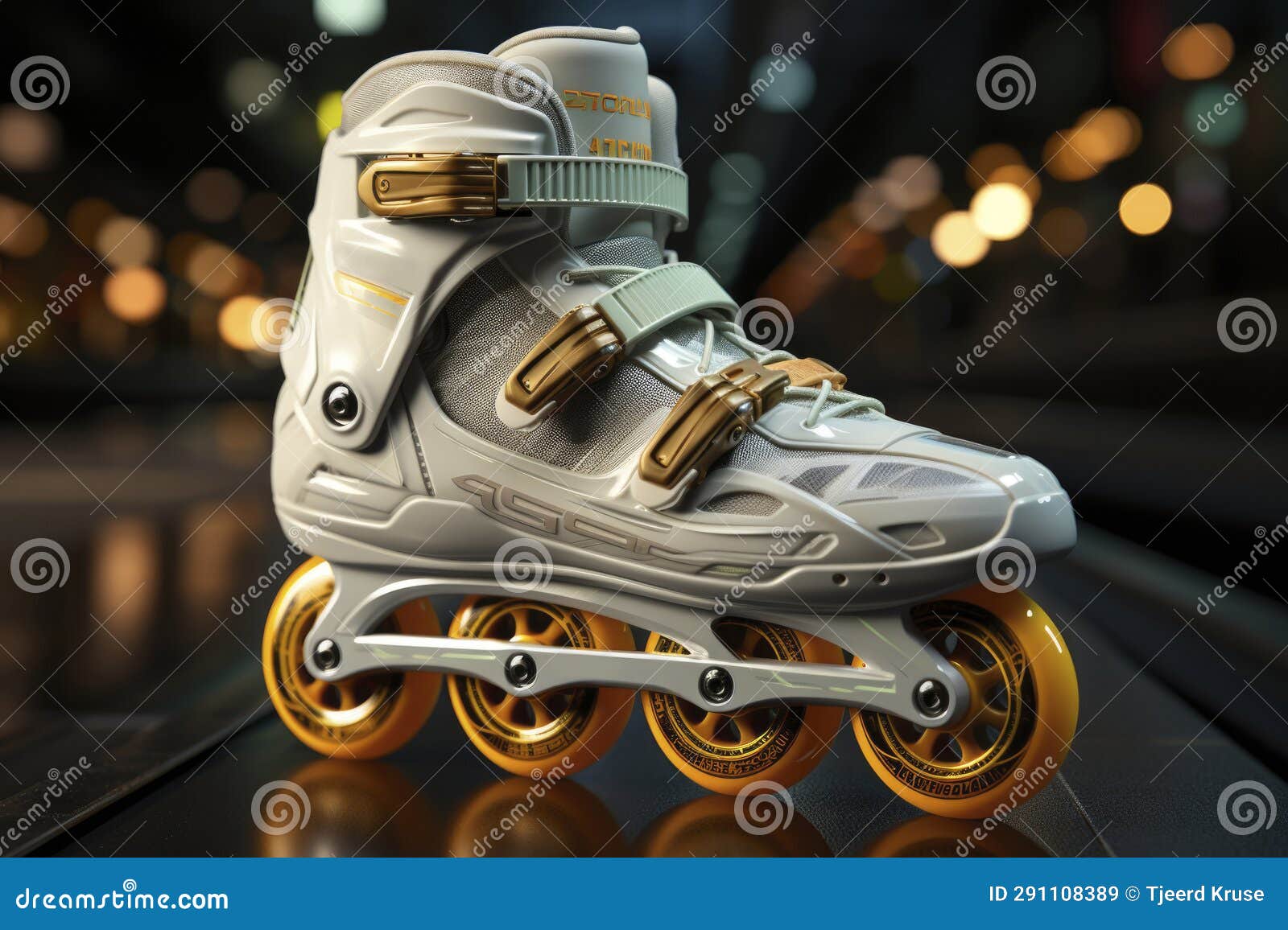 White Inline Skate with Orange Wheels on a Dark Background Stock ...