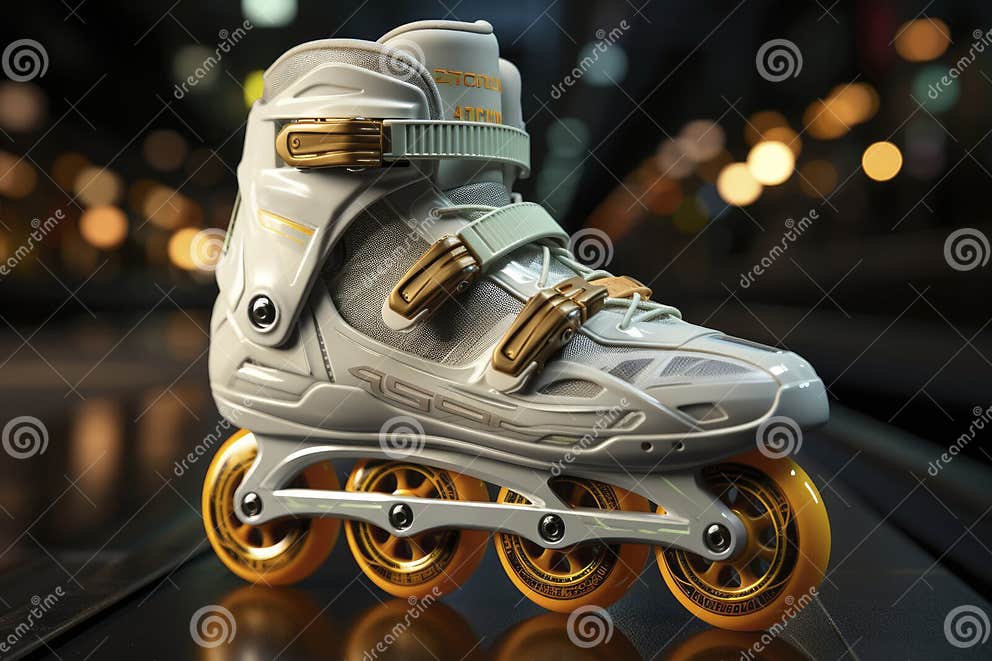 White Inline Skate with Orange Wheels on a Dark Background Stock ...