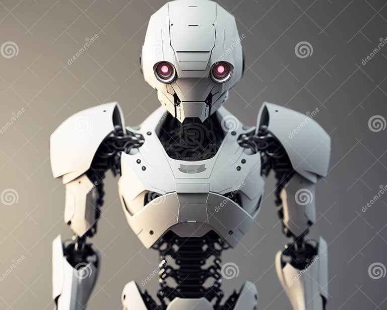 White Intelligent Robot Cyborg on Empty Background. Humanoid Machine ...