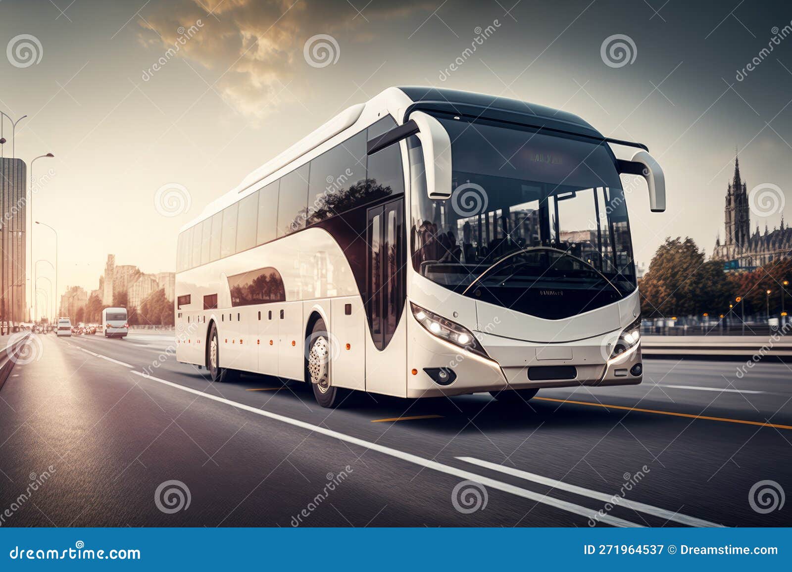 White Intercity Bus Rides on Highway. Stock Image - Image of transport ...