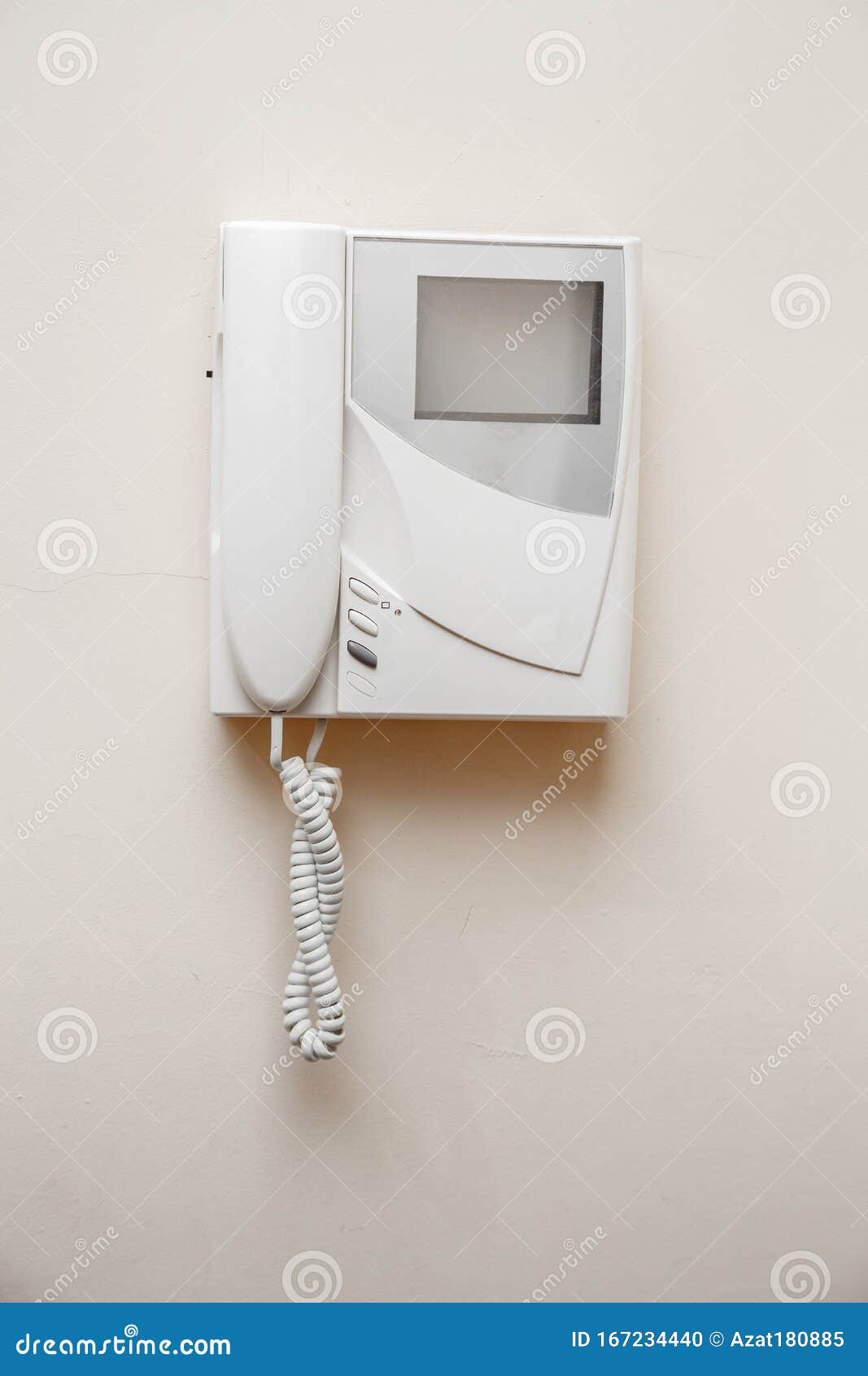 White Intercom with Screen on Beige Wall Stock Photo - Image of alarm ...