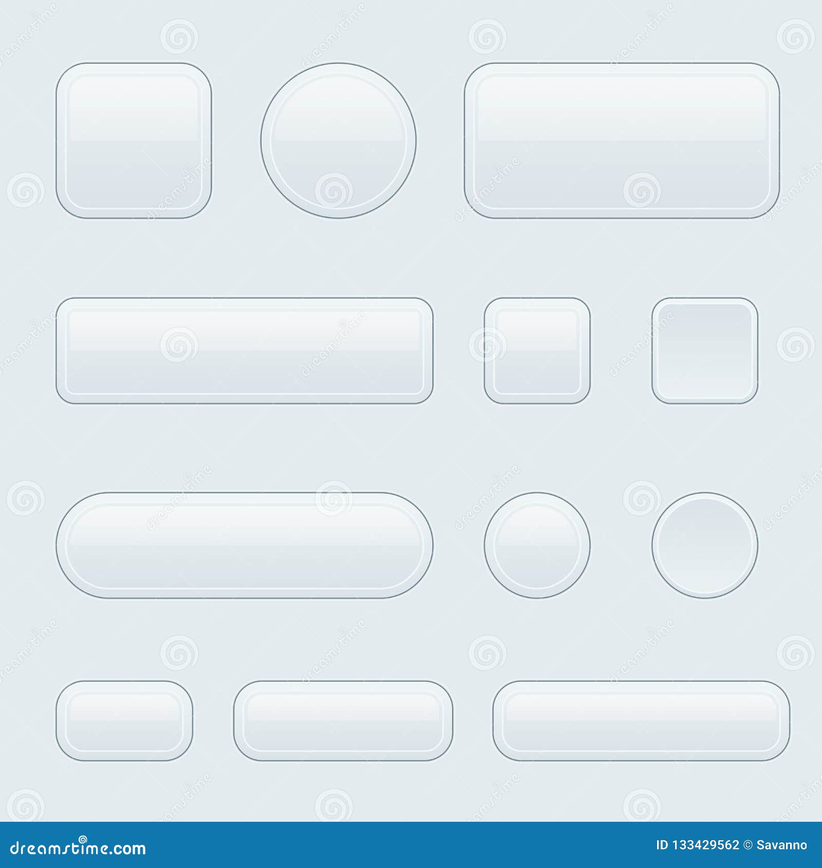 White Interface Buttons. Set of Blank Geometric Shaped 3d Icons Stock Vector - Illustration of ...