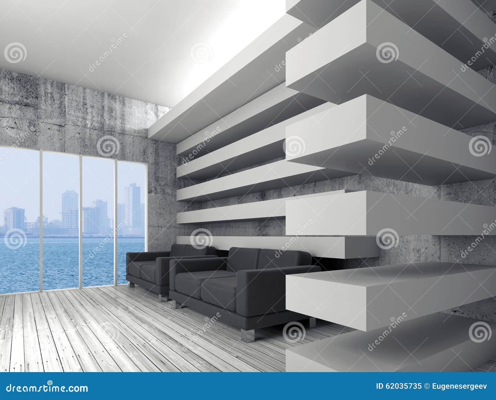 White Interior Background with Decoration Beams Stock Illustration ...