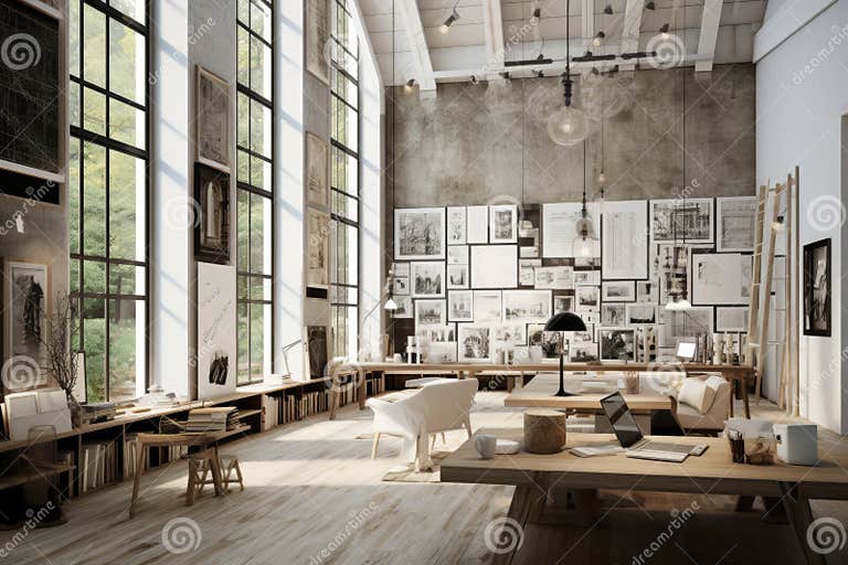 White Interior for Design and Architecture Studio with Big Windows and Light Stock Photo - Image ...