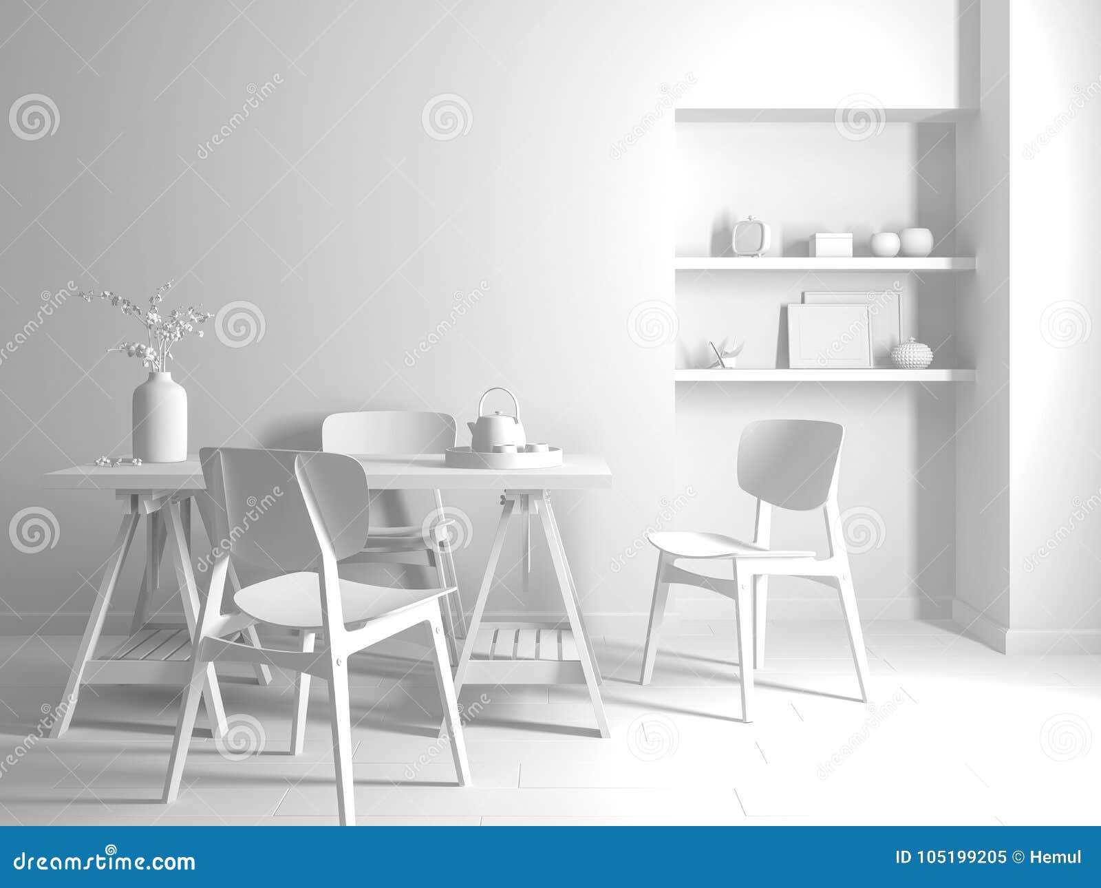 White Interior Design 3D Rendering Stock Illustration - Illustration of ...