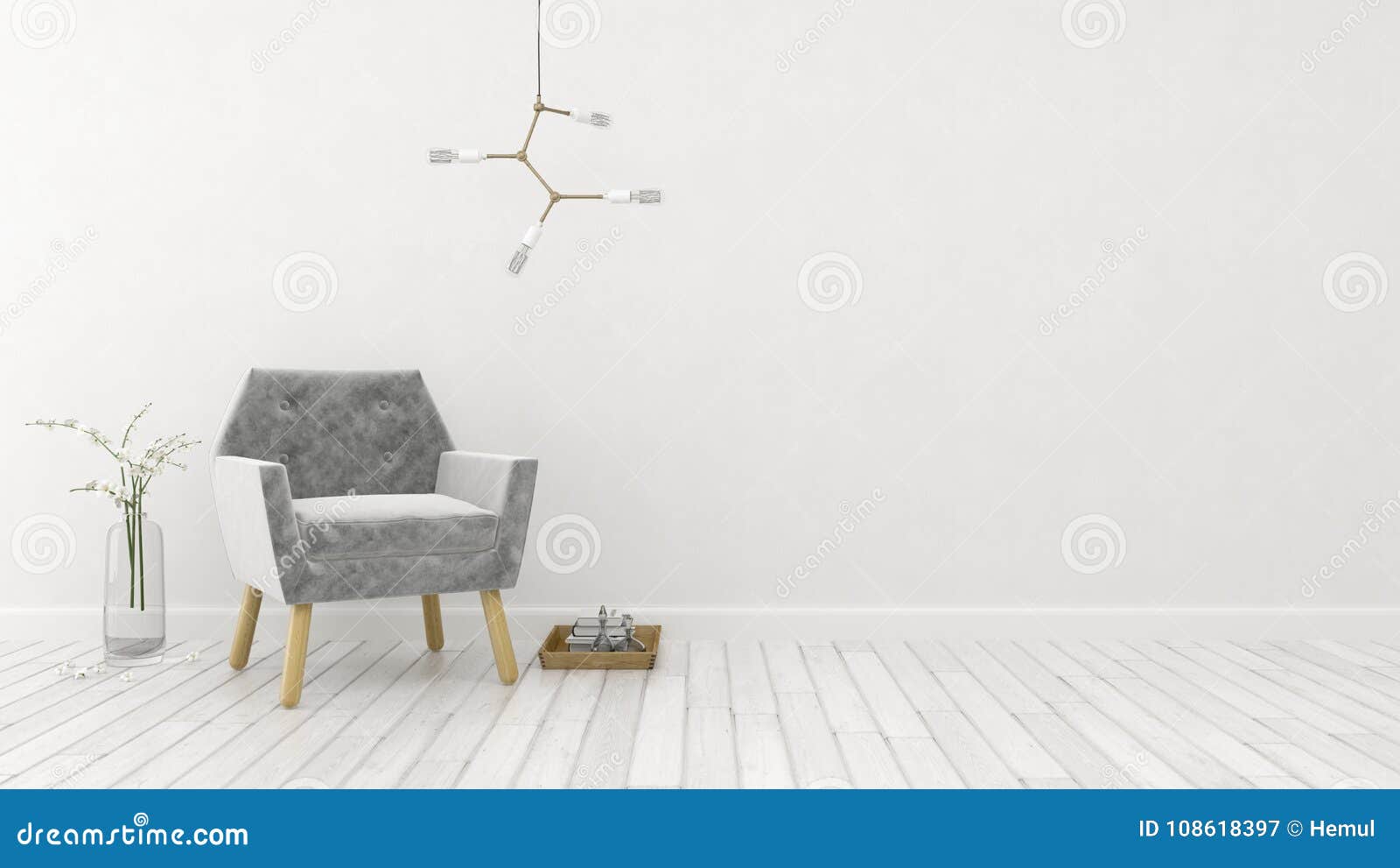 White Interior Design 3D Rendering Stock Image - Image of comfort ...