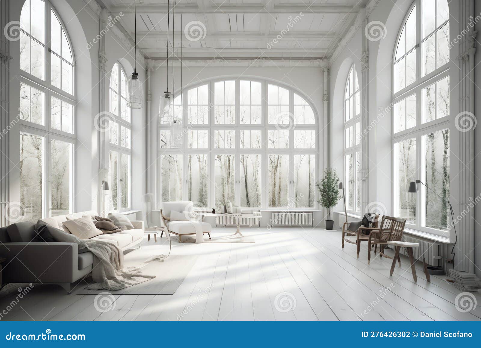White Interior Design with Large Windows. Generative AI Stock ...