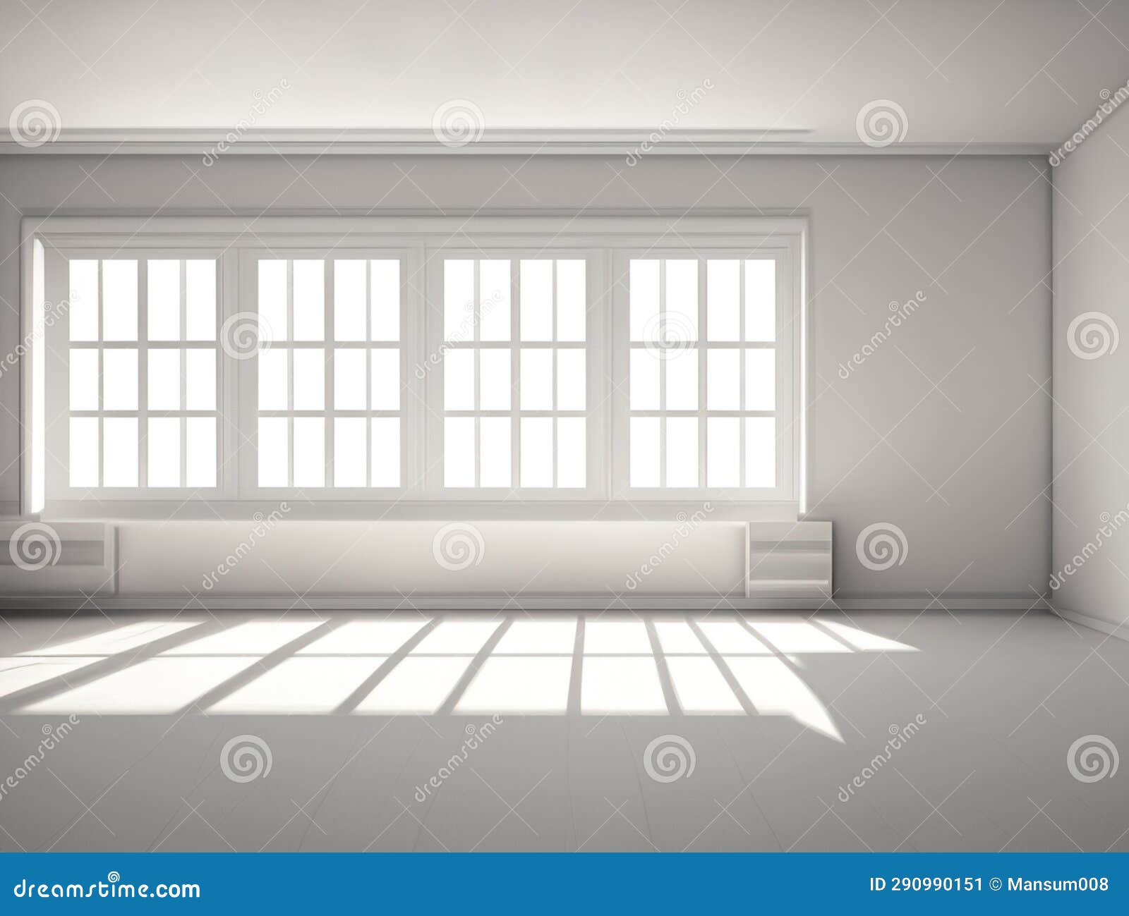 White Interior with Empty Windows, 3d Render Stock Illustration ...