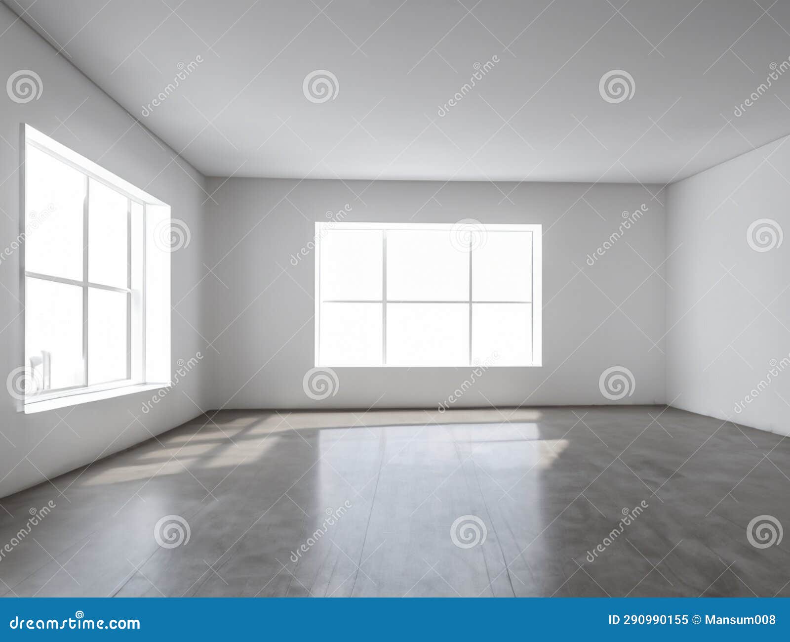 White Interior with Empty Windows, 3d Render Stock Illustration ...