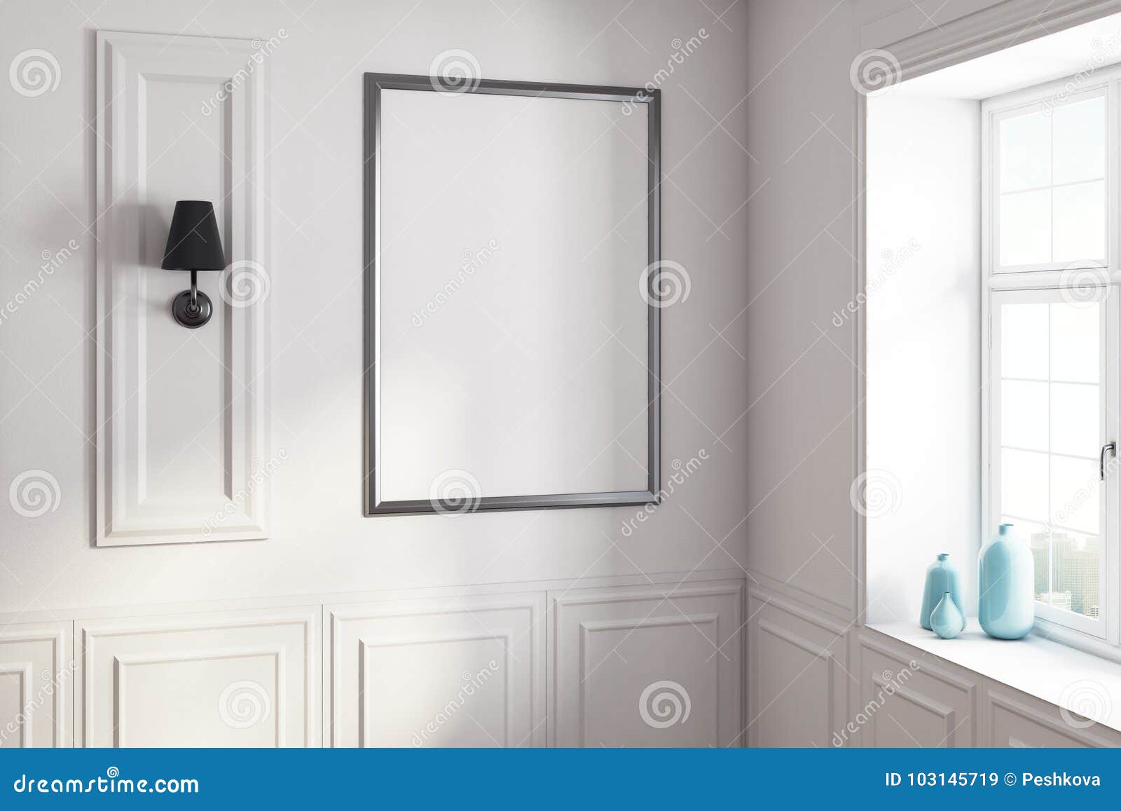 White interior with poster stock illustration. Illustration of close ...