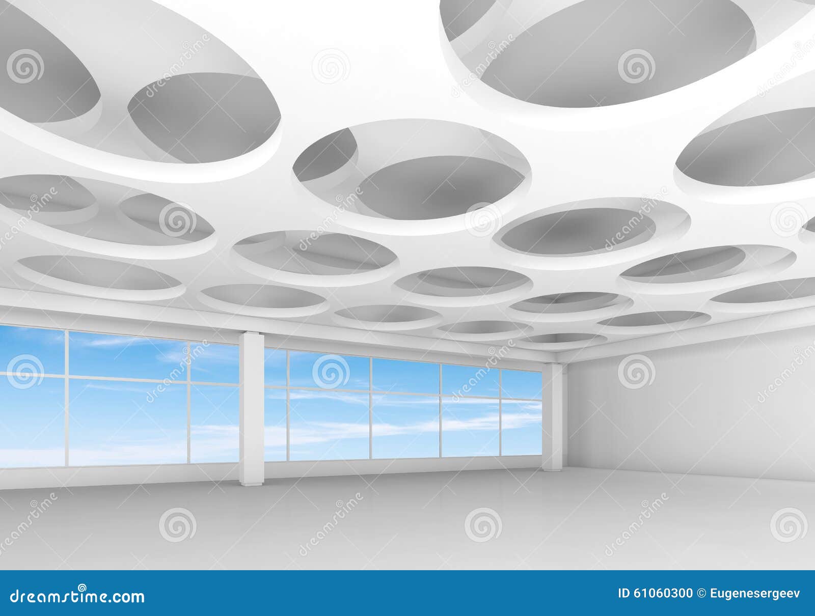 White Interior with Round Holes Pattern on Ceiling Stock Illustration ...